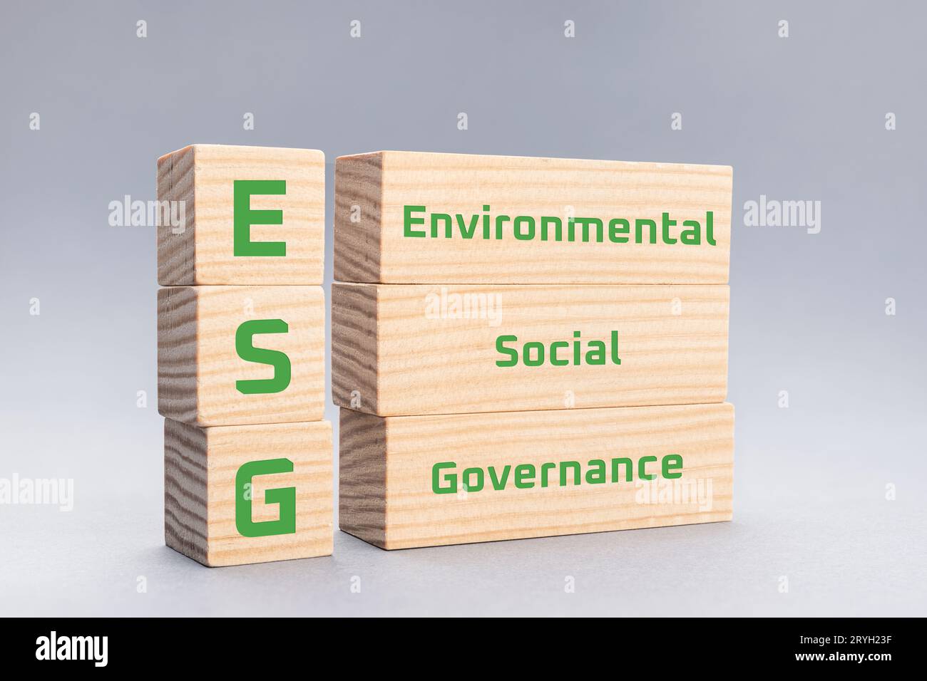 ESG Environmental Social Governance text on wooden blocks on gray ...