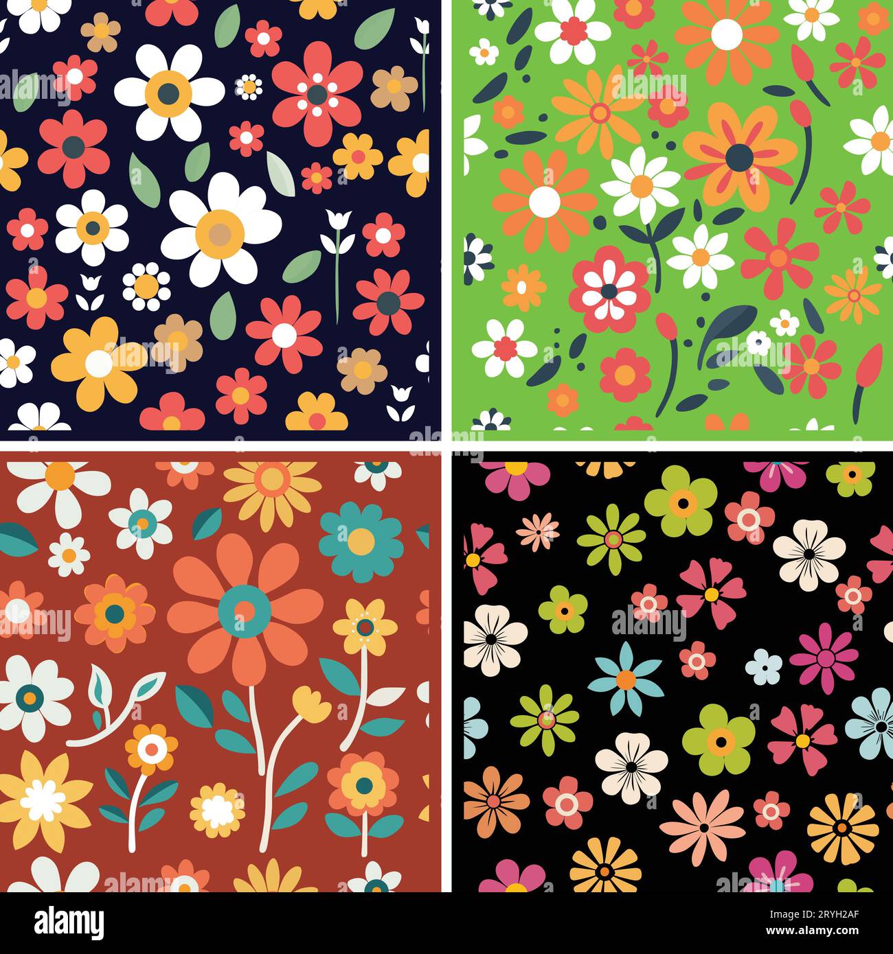 Colorful hand draw flowers seamless pattern, vector design template ...
