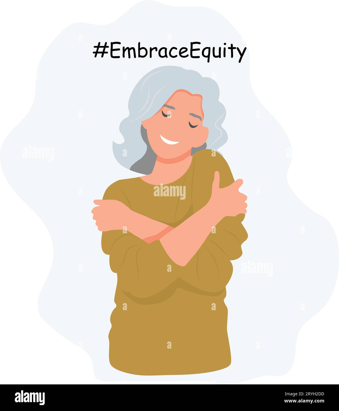 Self love concept, aged female person is hugging herself. Embrace ...