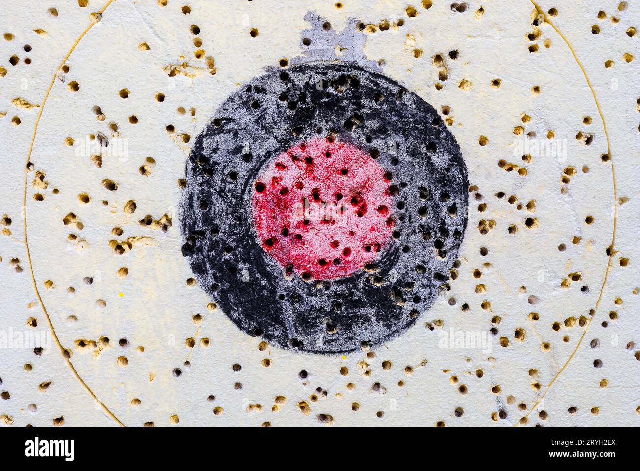 target in the park with traces of airgun bullets. bullet hole. hitting ...