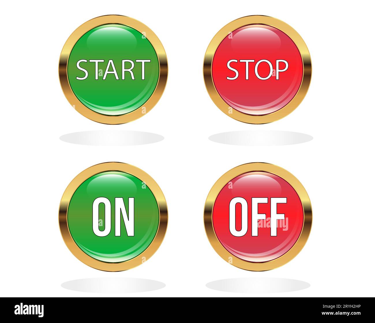 Start and stop, on and off buttons, isolated on white background with ...
