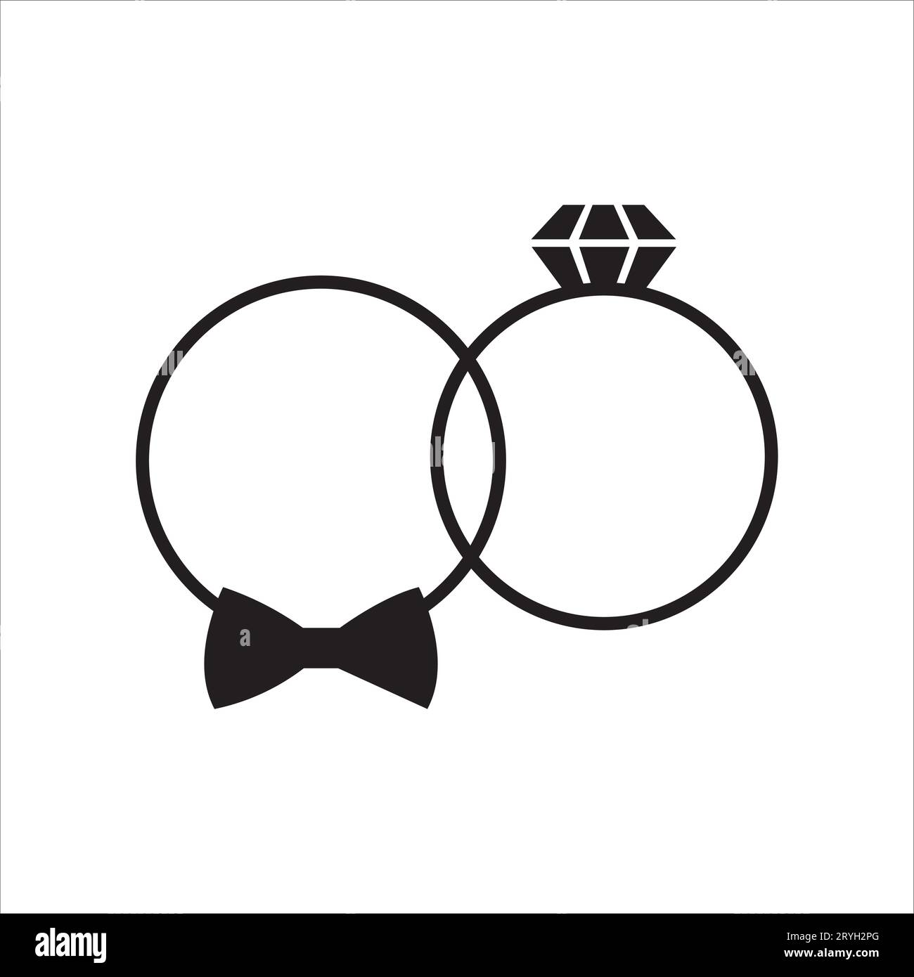 Two rings with diamond icon.Wedding symbol.Wedding invitation.Isolated ...