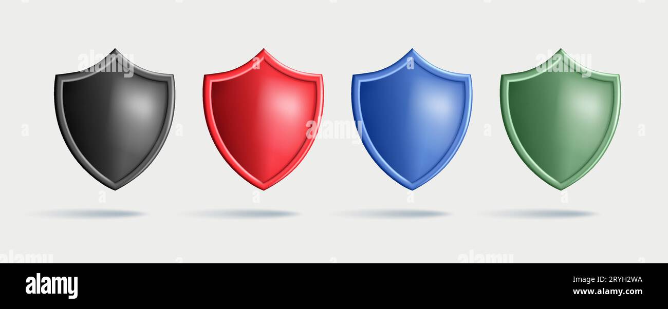 Color shields icons collection. 3d vector isolated empty shield label ...