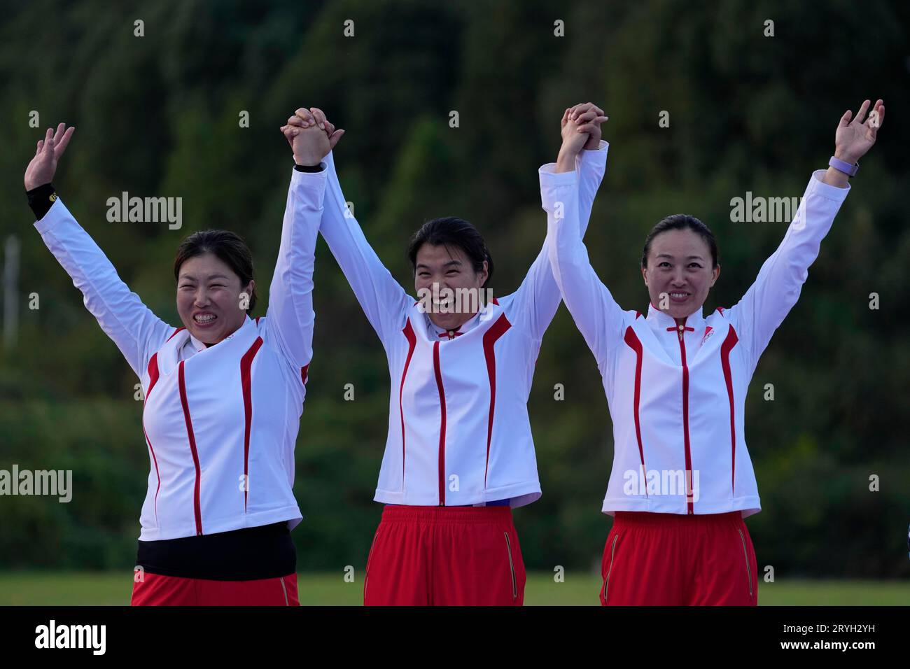 From left, gold medalists China's Wu Cuicui, Zhang Xinqiu and ...