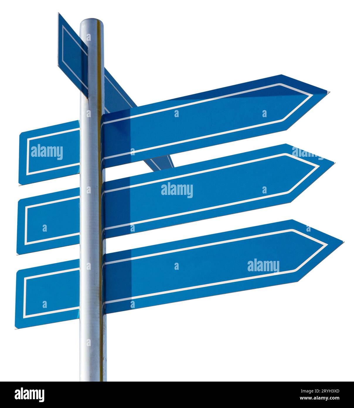 Modern sign post with four blank placard isolated on white background ...