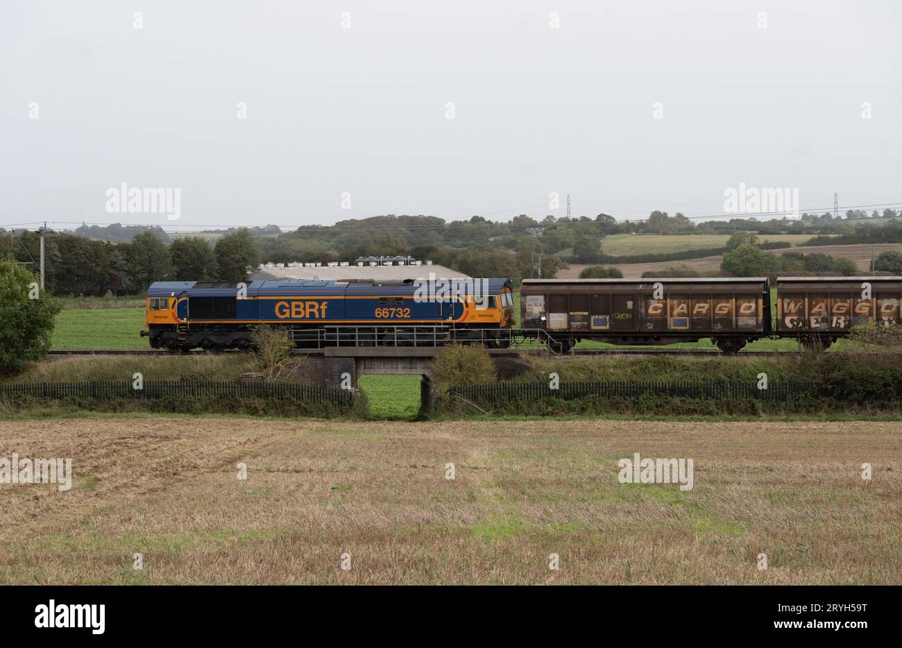 GBRf class 66 diesel locomotive No. 66732 pulling a freight train on ...