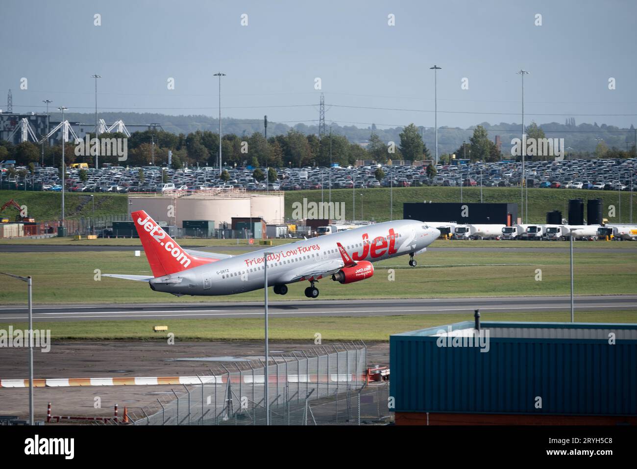 Jet2 Boeing 737-8AS taking off at Birmingham Airport, UK (G-DRTZ Stock ...