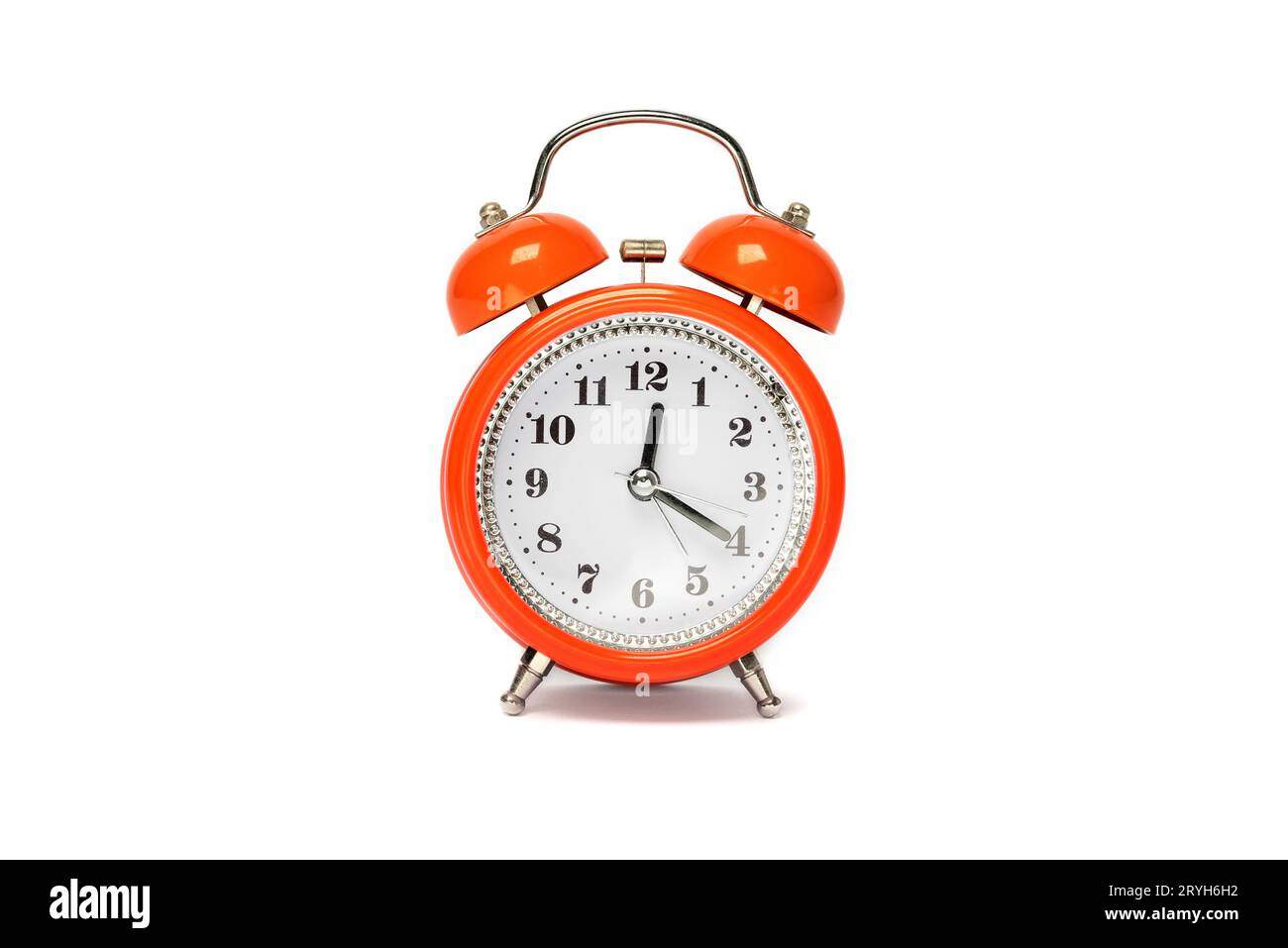 Red old style alarm clock isolated on white Stock Photo - Alamy