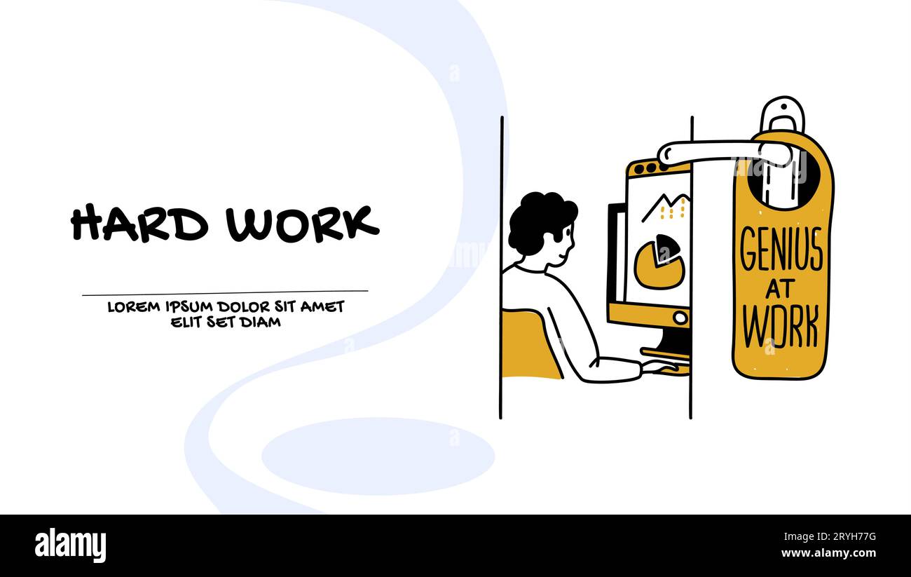 Vector of a man hard working in his office analyzing financial graphs ...