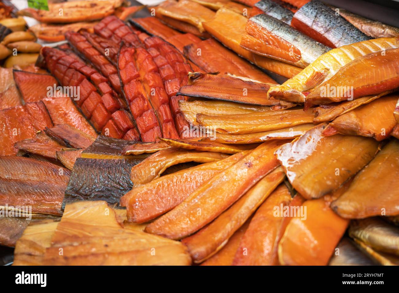 Various smoked fish products Stock Photo - Alamy