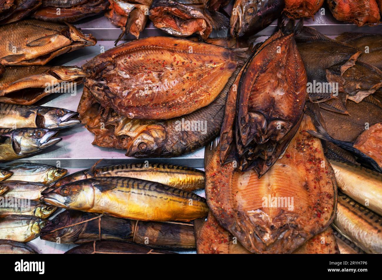 Various smoked fish products Stock Photo - Alamy