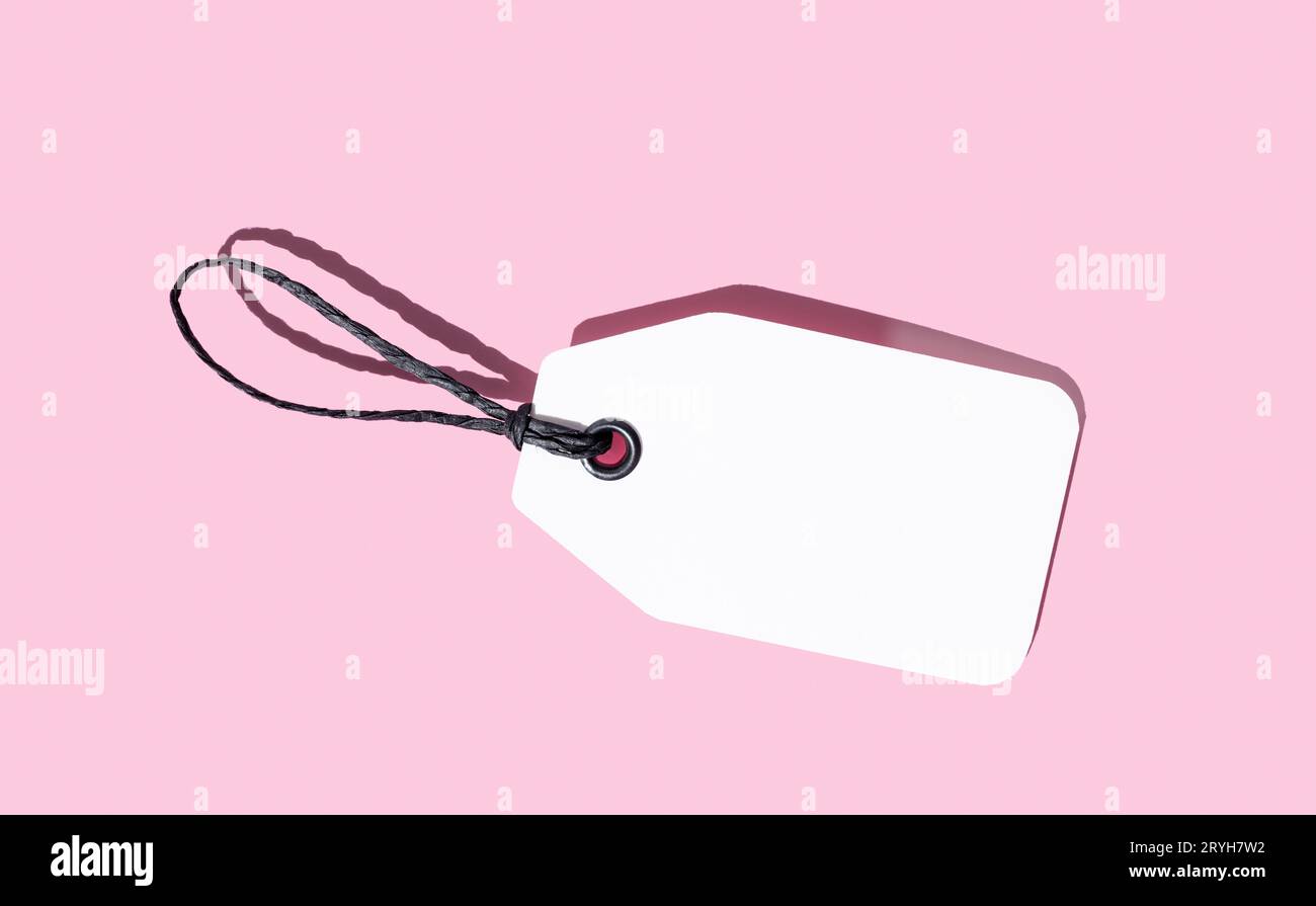 Blank white cardboard price tag isolated on pink background Stock Photo ...