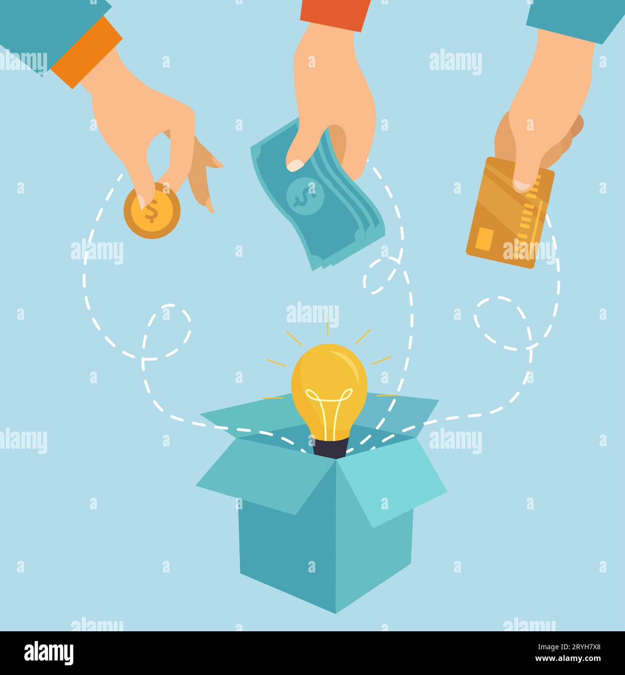 Crowdfunding And Donation Concept Vector Of A Group Of People Funding New Idea Project By
