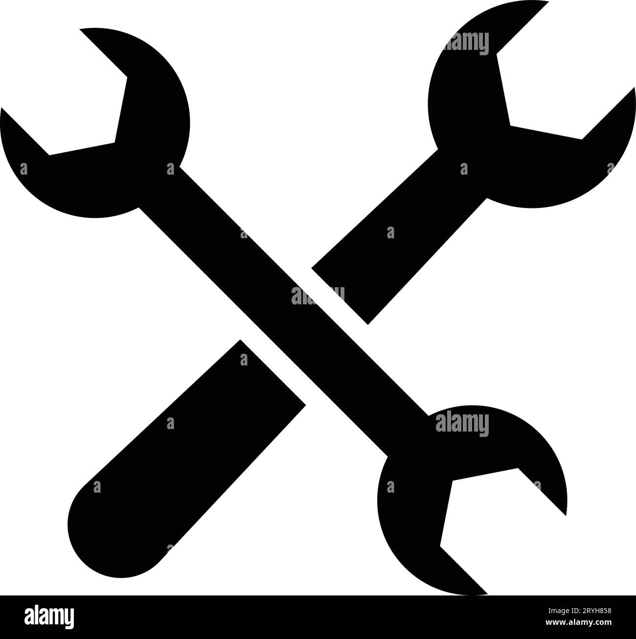 Cross wrench tool icon. screw wrench Black flat. Repair service symbol ...