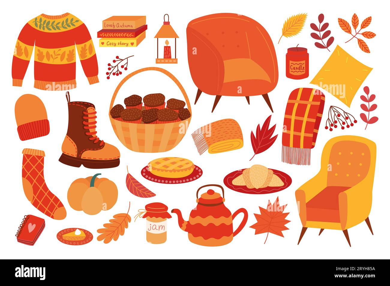 Big autumn cartoon stickers set Stock Vector Image & Art - Alamy