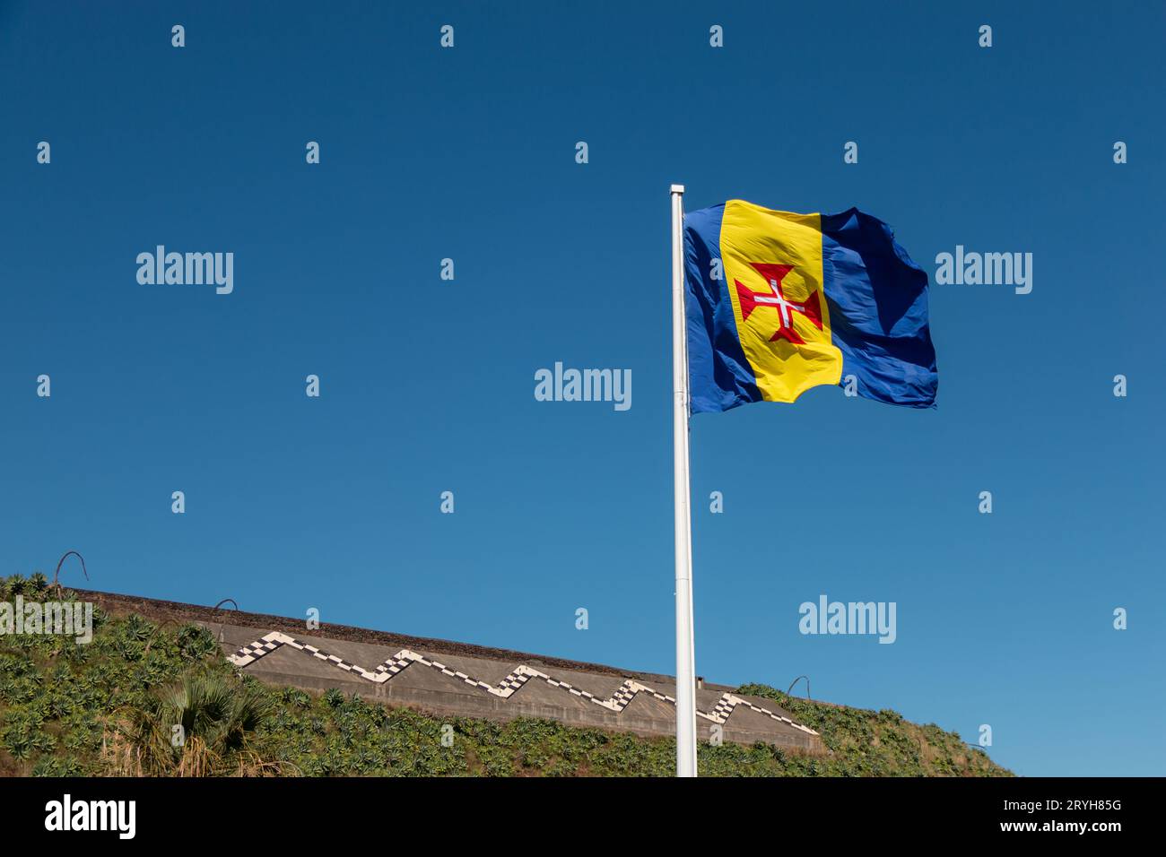 madeira flag waving with the wind Stock Photo - Alamy