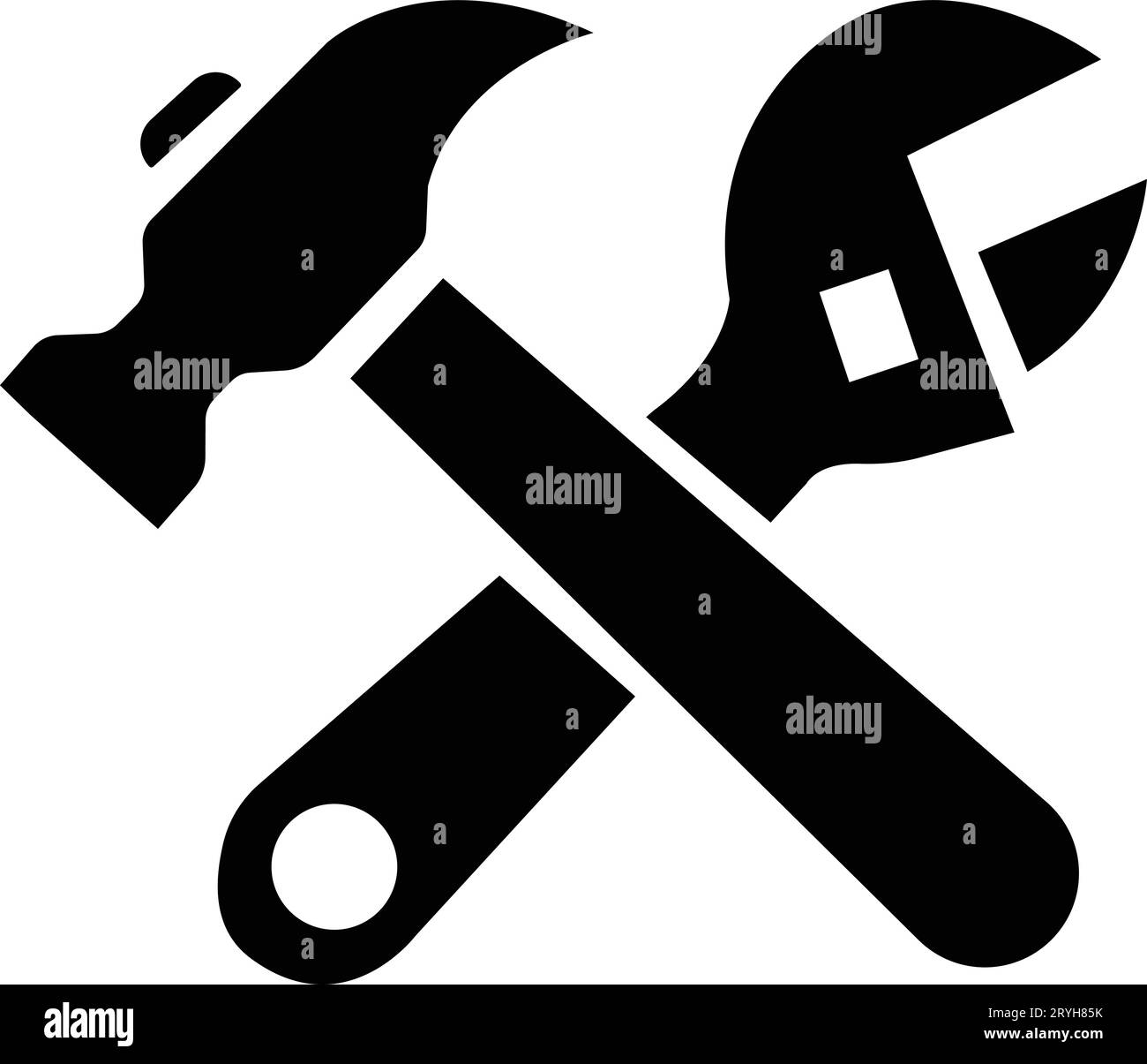 wrench and Hammer tool icon. screw cross wrench Black flat. Repair ...