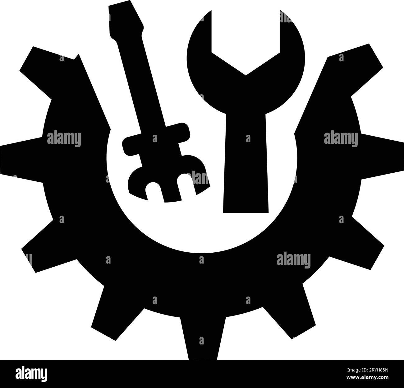 wrench screwdriver and gear tool icon. screw wrench Black flat. Repair ...