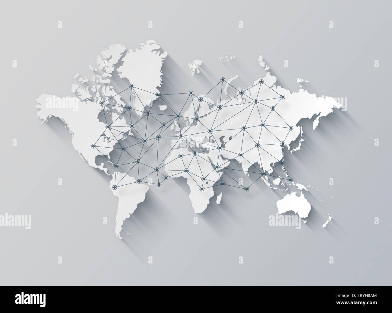 World map and digital network illustration on a white background Stock ...