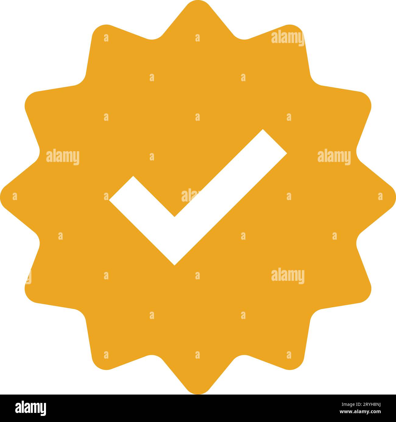 Check mark. Yellow tick verified badge icon. Approved profile sign. Tick in rounded corners star ...