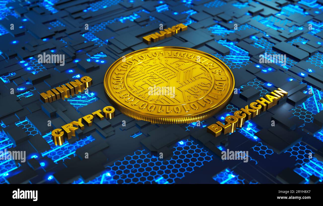Gold coin on a circuit board Stock Photo - Alamy