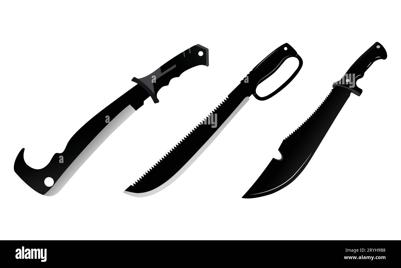 knife icons set - vector realistic different kitchen knives closeup ...