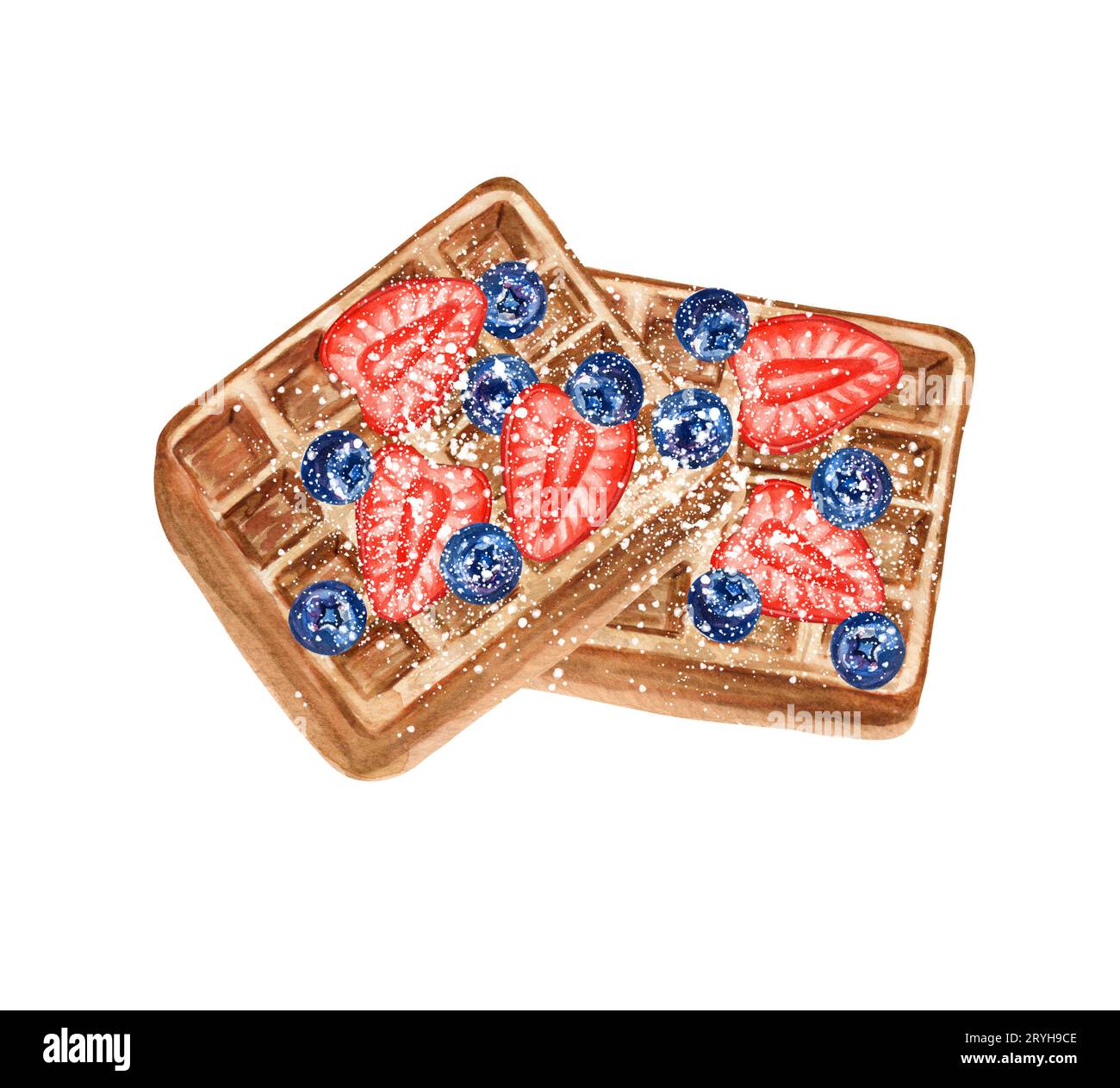 Watercolor hand drawn Belgium waffle isolated elements. Bakery clipart ...