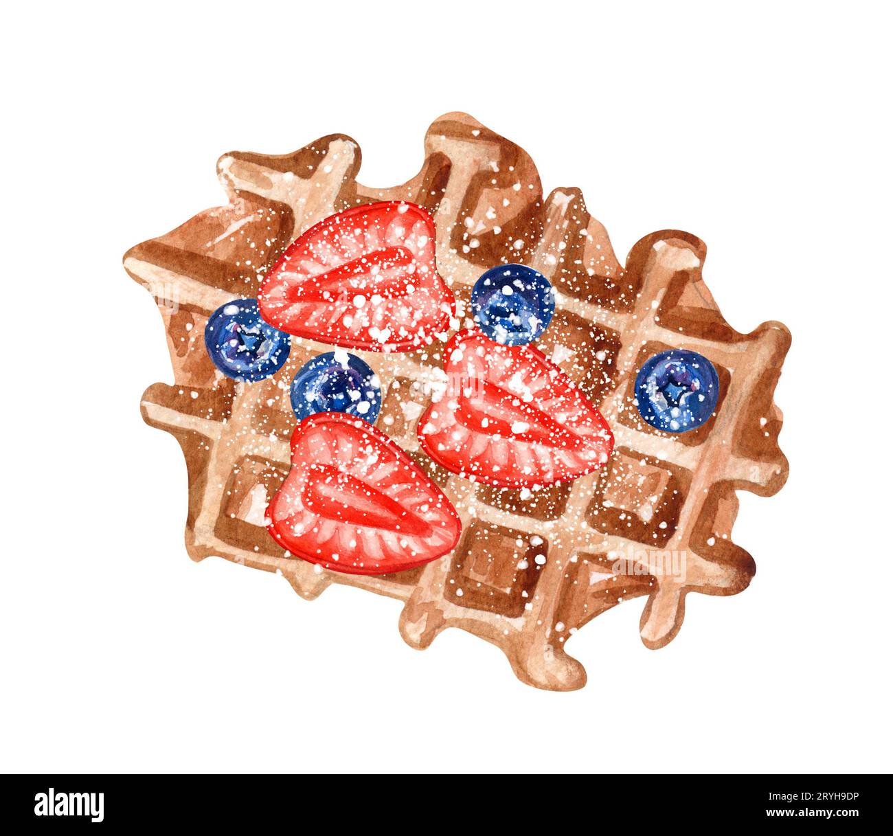 Watercolor hand drawn Belgium waffle isolated elements. Bakery clipart ...