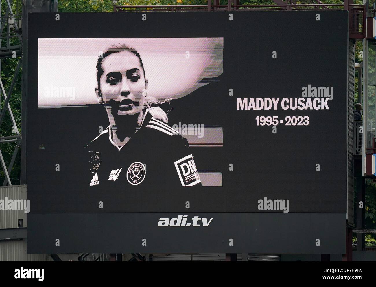 The giant screen shows a tribute to Maddy Cusack during the Barclays ...