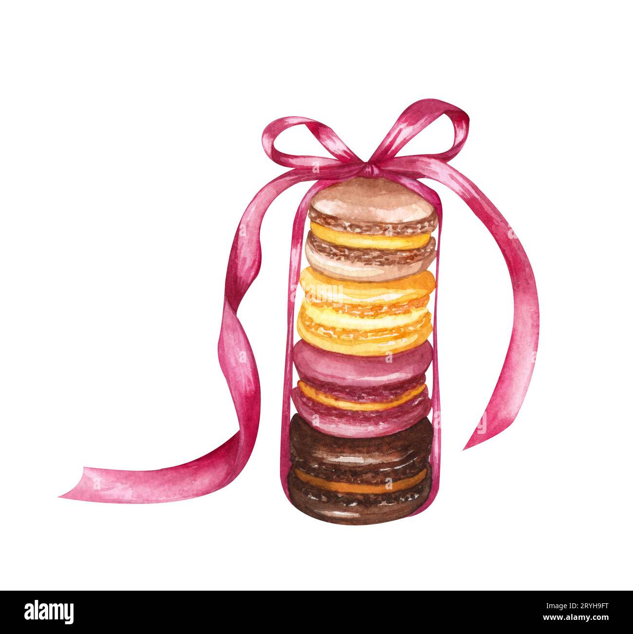 Watercolor illustration of hand painted colorful macarons Stock Photo ...