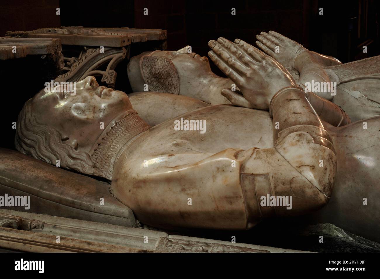 Ornate Gothic marble tomb of Olivier V de Clisson (1336-1407), Constable of France, and his ...