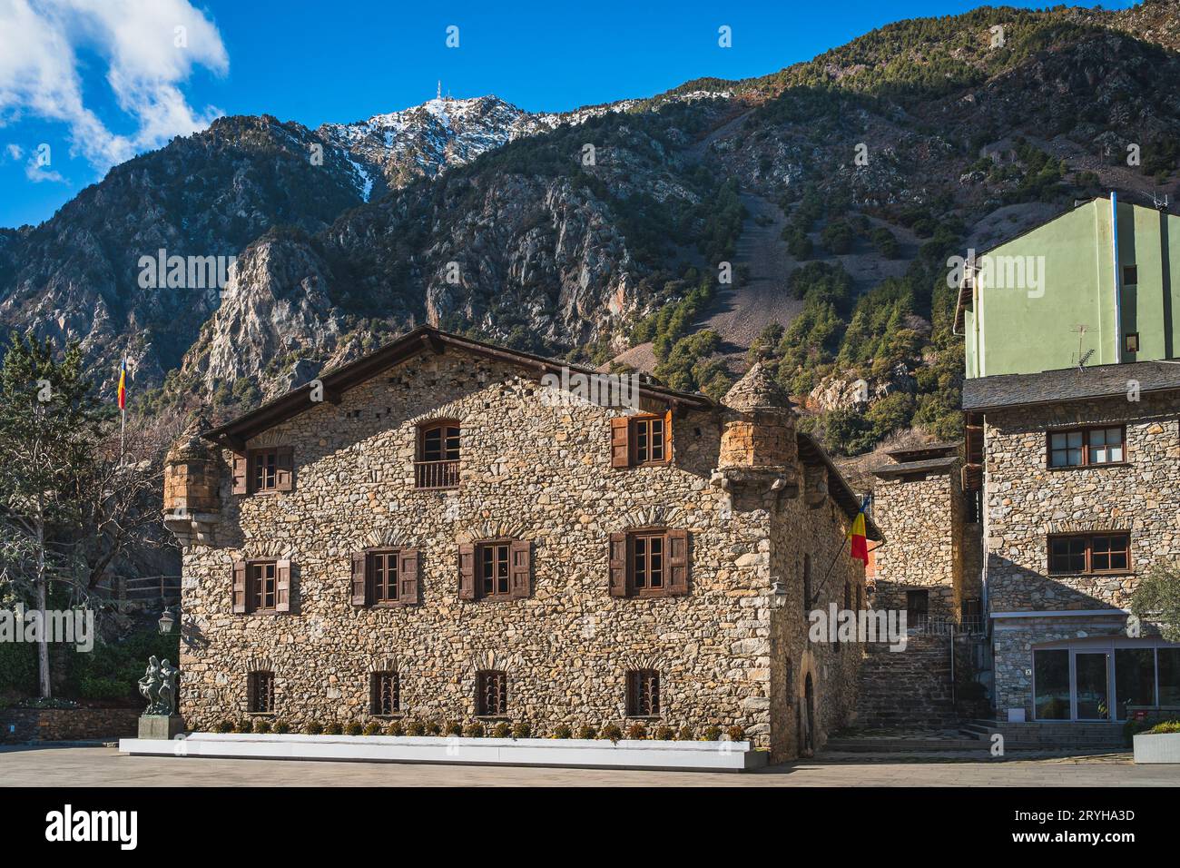 Old, 15th century stone government building, Casa de la Vall, Andorra ...
