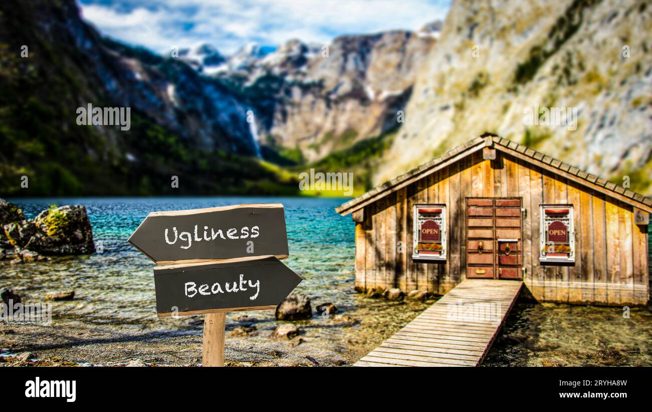 Street Sign Beauty versus Ugliness Stock Photo - Alamy