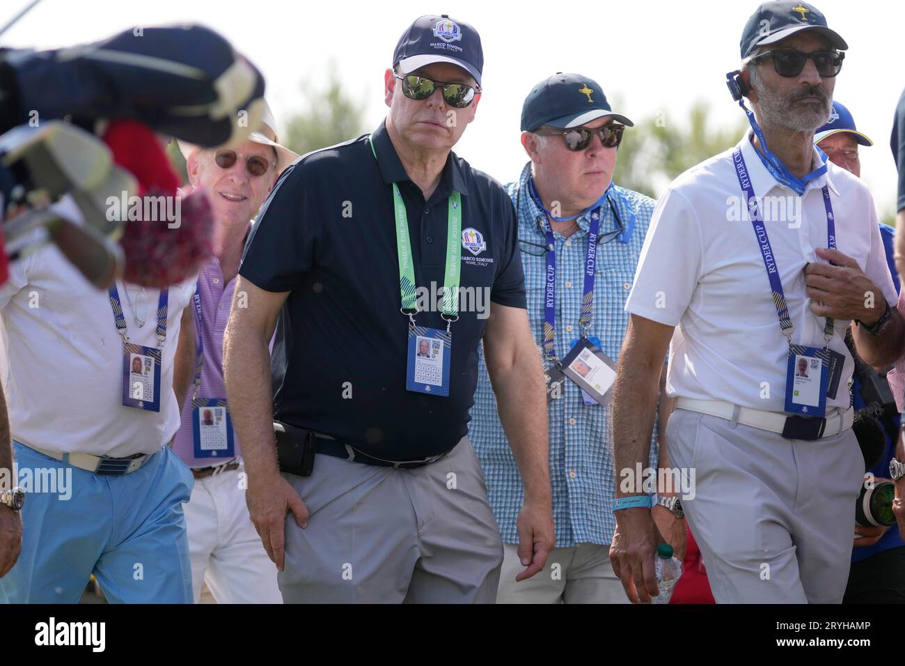 Prince Albert of Monaco at centre watches play on the 2nd green during ...