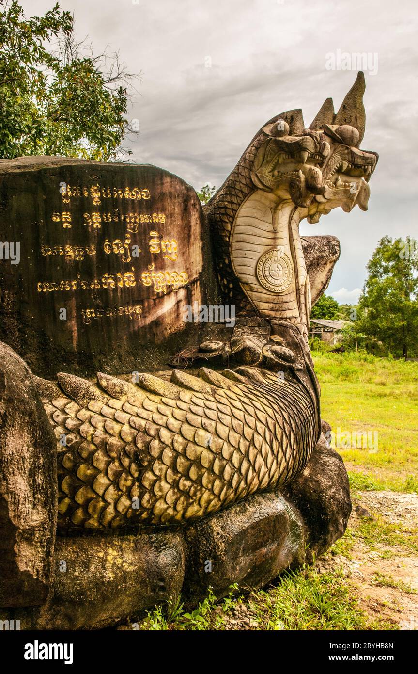 Dragon statue w/ Khmer script. Ream National Park, Preah Sihanouk ...