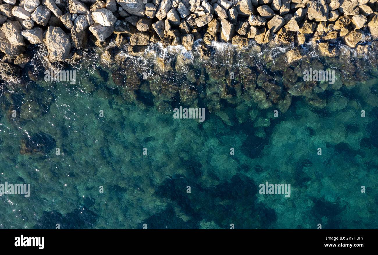 Top view of rocky ocean underwater surface. Calm tranquil water. Nature ...