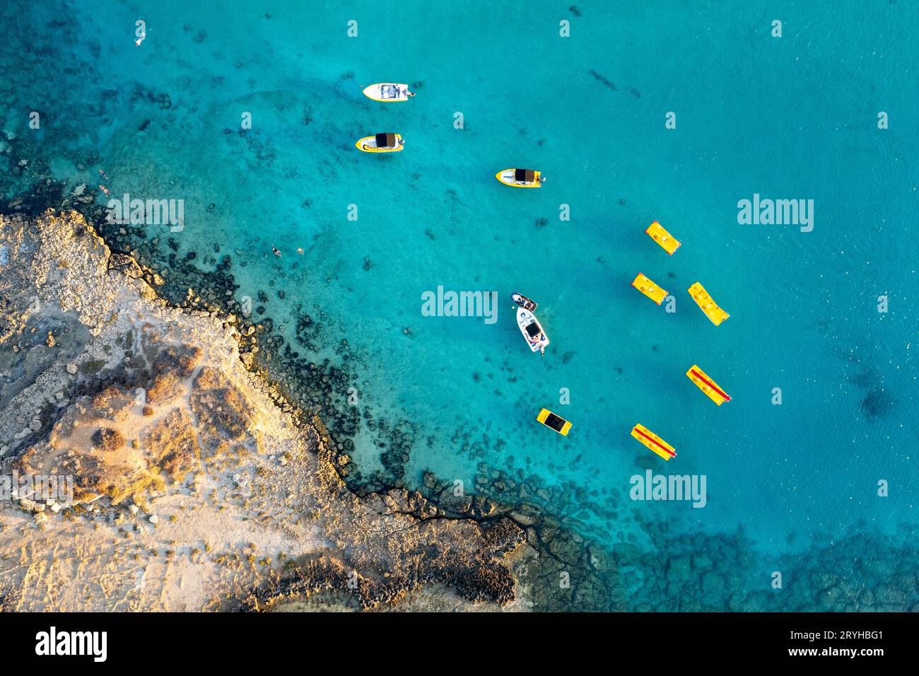 Aerial drone photograph of watersport boat equipment at fig tree bay ...
