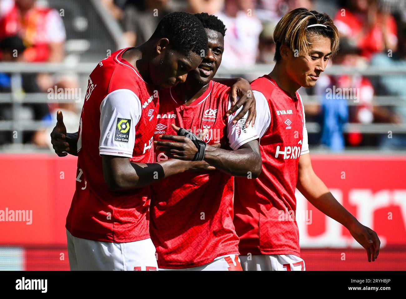 Reims, France. 01st Oct, 2023. Marshall MUNETSI of Reims celebrate his ...