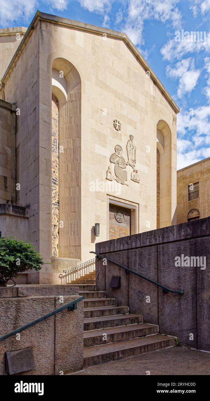 Gold-domed St. Vartan Armenian Apostolic Cathedral rises from a raised ...