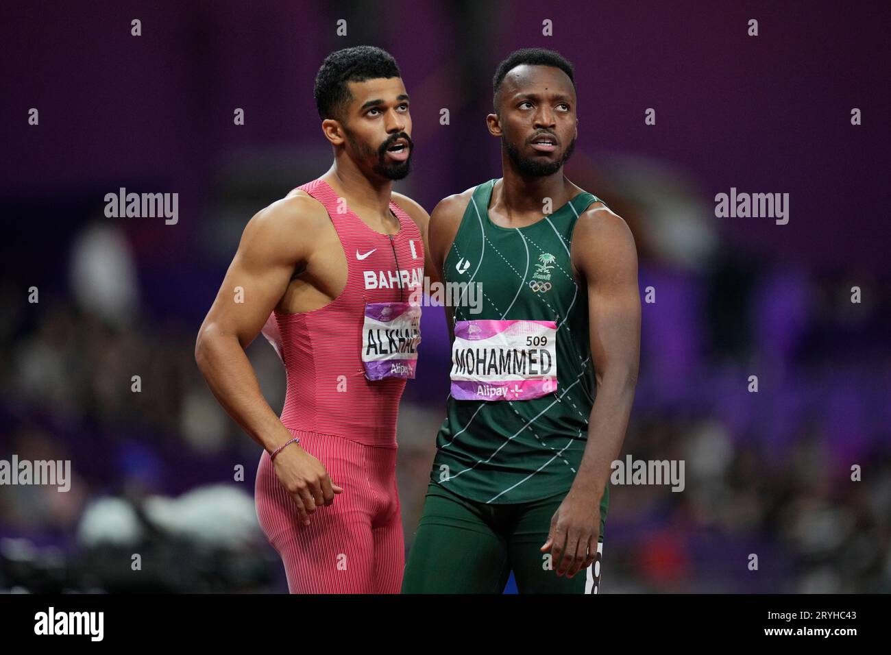 Saudi Arabia's Abdullah Abkar Mohammed, right, and Bahrain's Saeed Saad Saeed Saad Alkhaldi ...