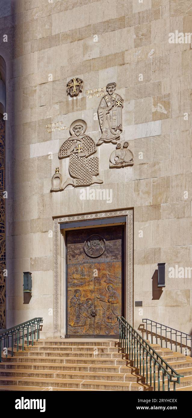 Gold-domed St. Vartan Armenian Apostolic Cathedral rises from a raised ...
