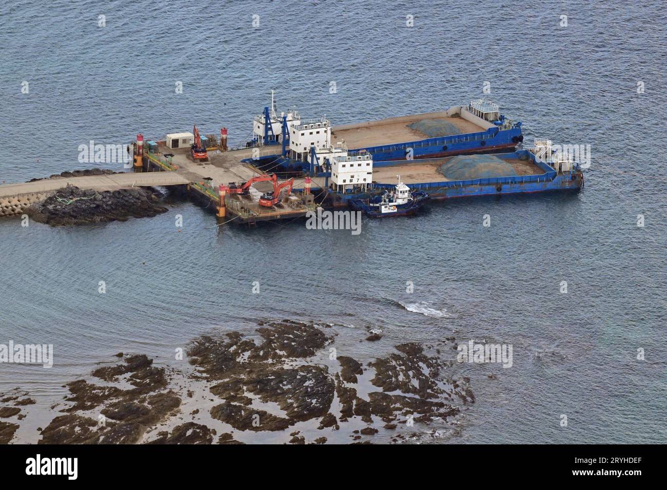 An aerial photo shows Henoko and Oura Bay in Nago, Okinawa Prefecture ...