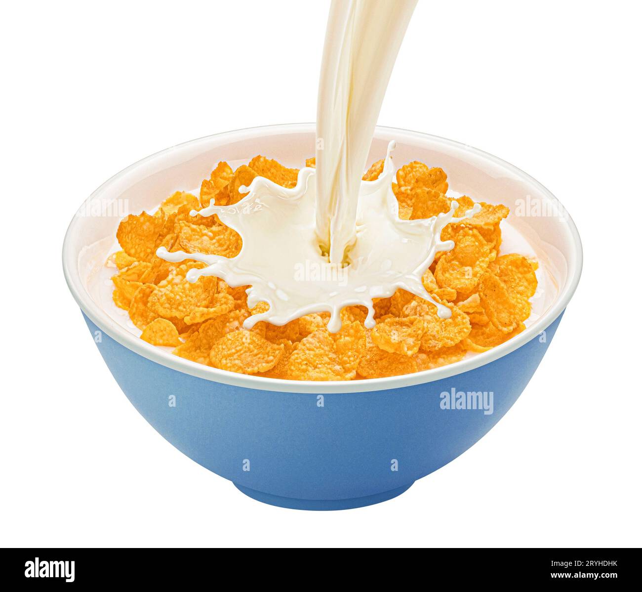 Corn flakes with milk splashes isolated on white background Stock Photo ...