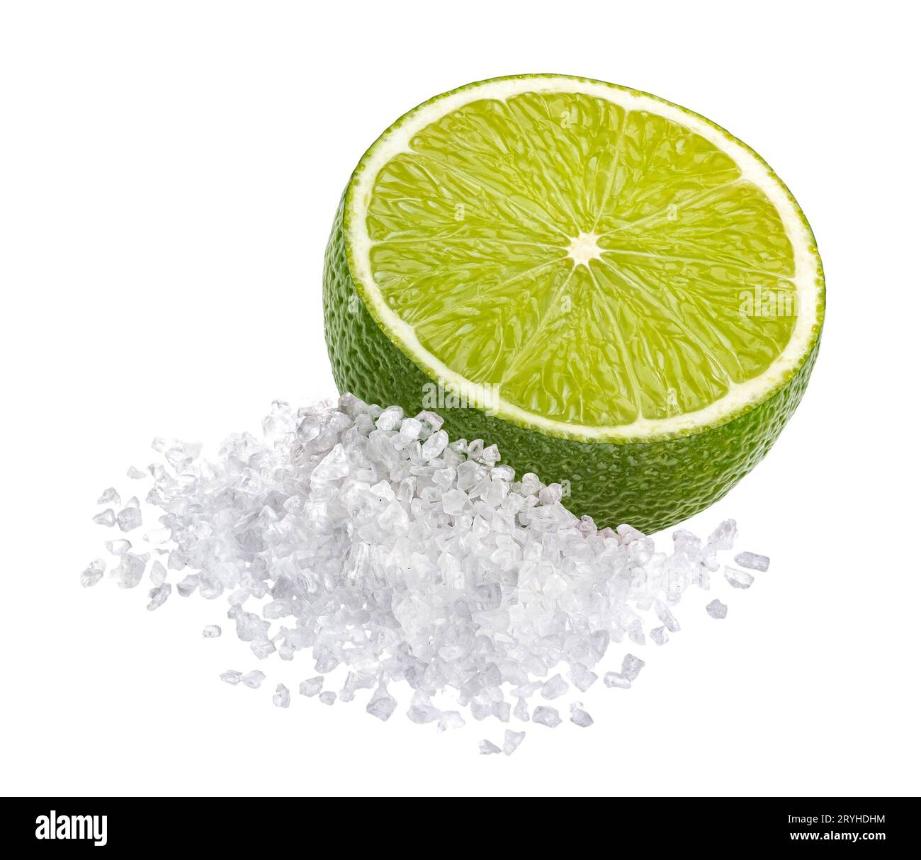 Lime slice with salt, margarita cocktail ingredient isolated on white ...