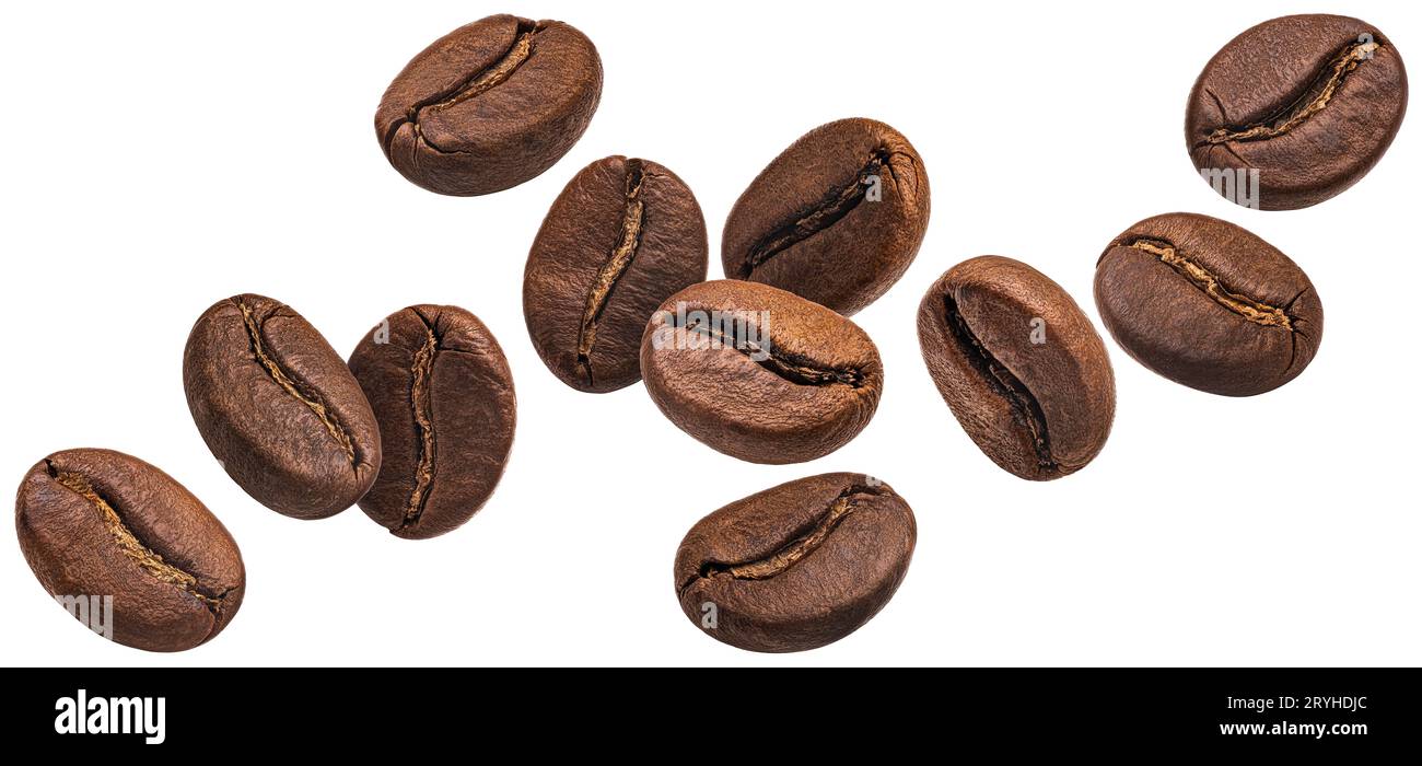 Falling coffee beans isolated on white background Stock Photo - Alamy