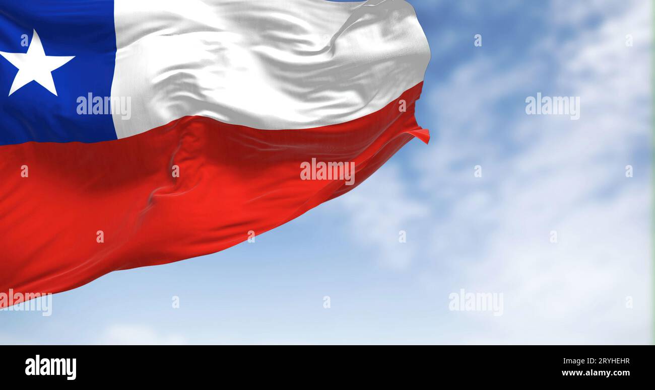Chile national flag fluttering in the wind on a sunny day Stock Photo ...