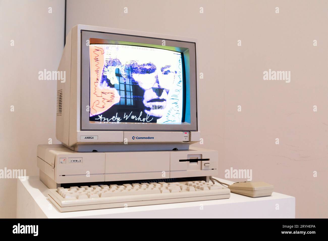 Computer Commodore Amiga 1000 with floppy disk and mouse Stock Photo ...