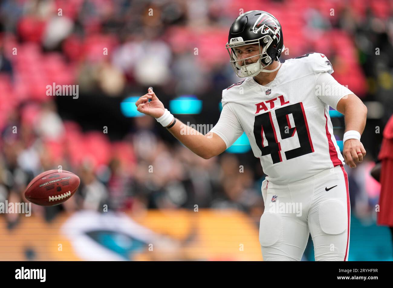 Atlanta Falcons long snapper Liam McCullough (49) during the warm-up ...