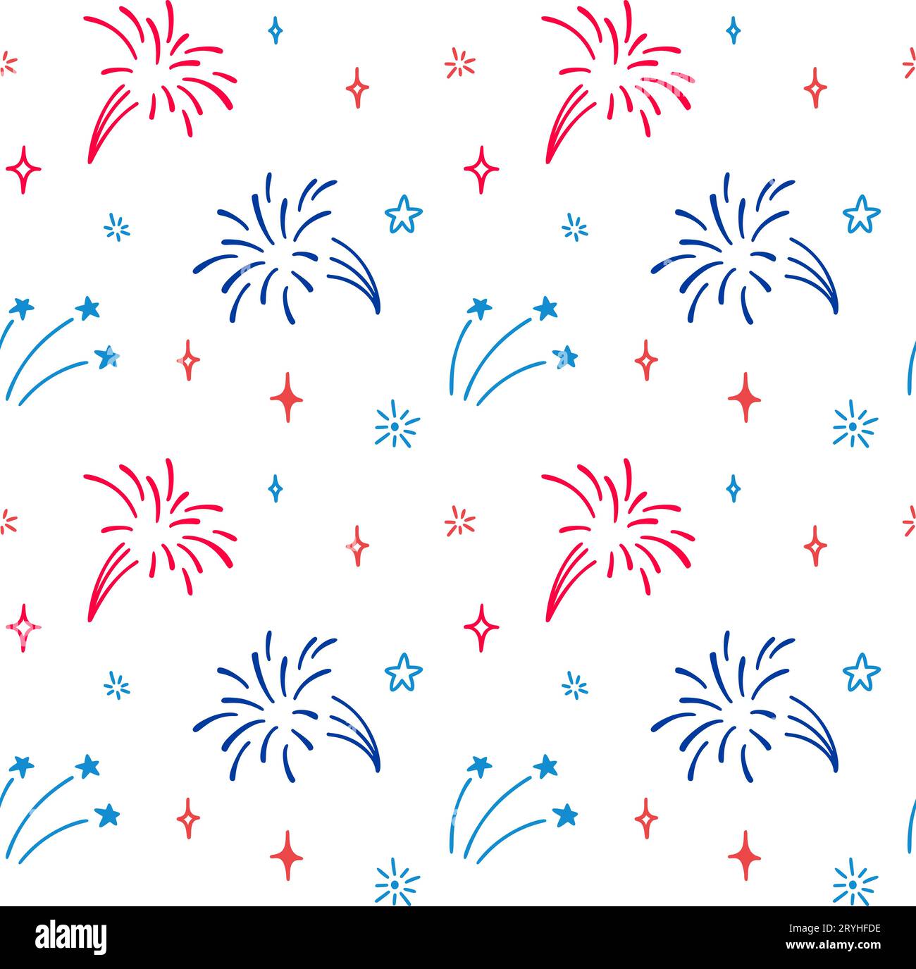 4th of July USA Independence Day doodle seamless pattern. America flag ...