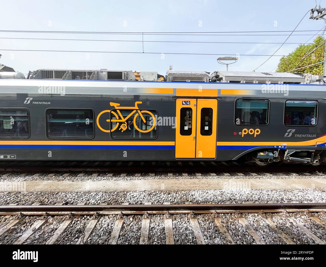 Pisa, Italy. September 18, 2023. Train in Italy equipped with charging ...